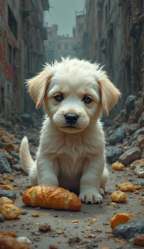 Stable Diffusion Prompt: The same poor white puppy holding a small ...