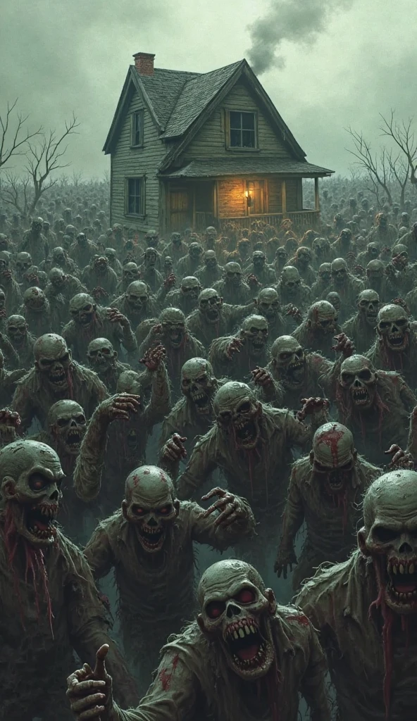 Stable Diffusion Prompt: Depict a horde of zombies surrounding the house in all directions