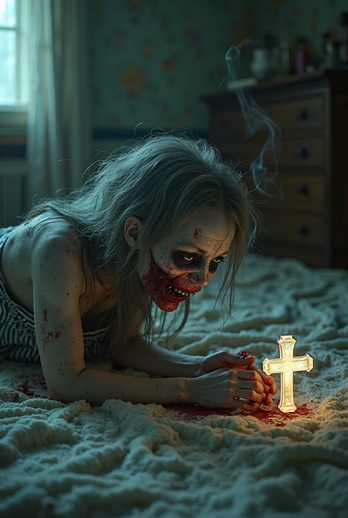 Stable Diffusion Prompt: Pale, hunched ghoul woman with gray hair and ...