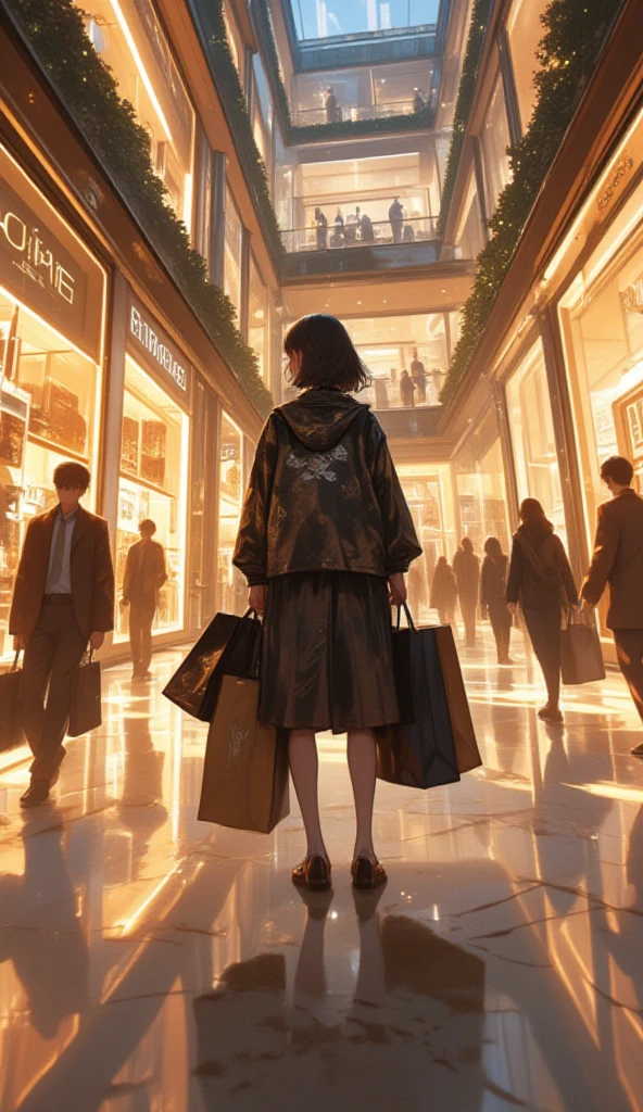 Stable Diffusion Prompt: Luxurious mall with elegant glass architecture and upscale shops