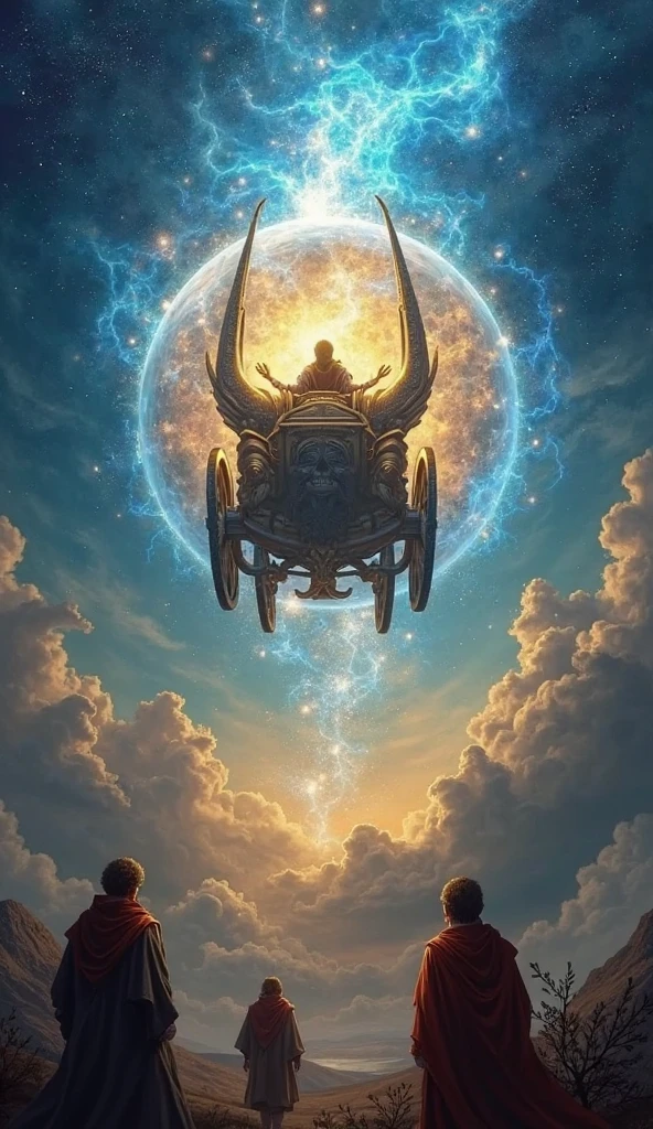 Stable Diffusion Prompt: Floating chariot with blue-gold flames rises ...