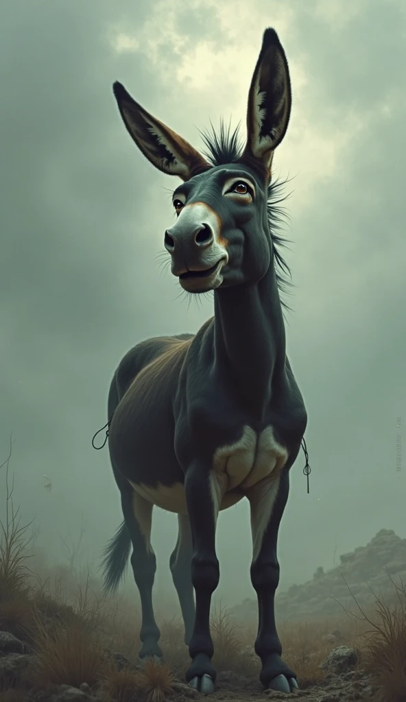 Stable Diffusion Prompt: Sad donkey gazes skyward, eyes full of emotion