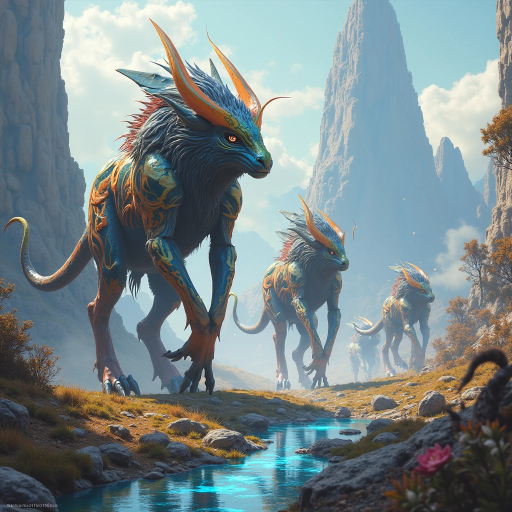 Stable Diffusion Prompt: Mammal quadruped alien creatures on an exoplanet