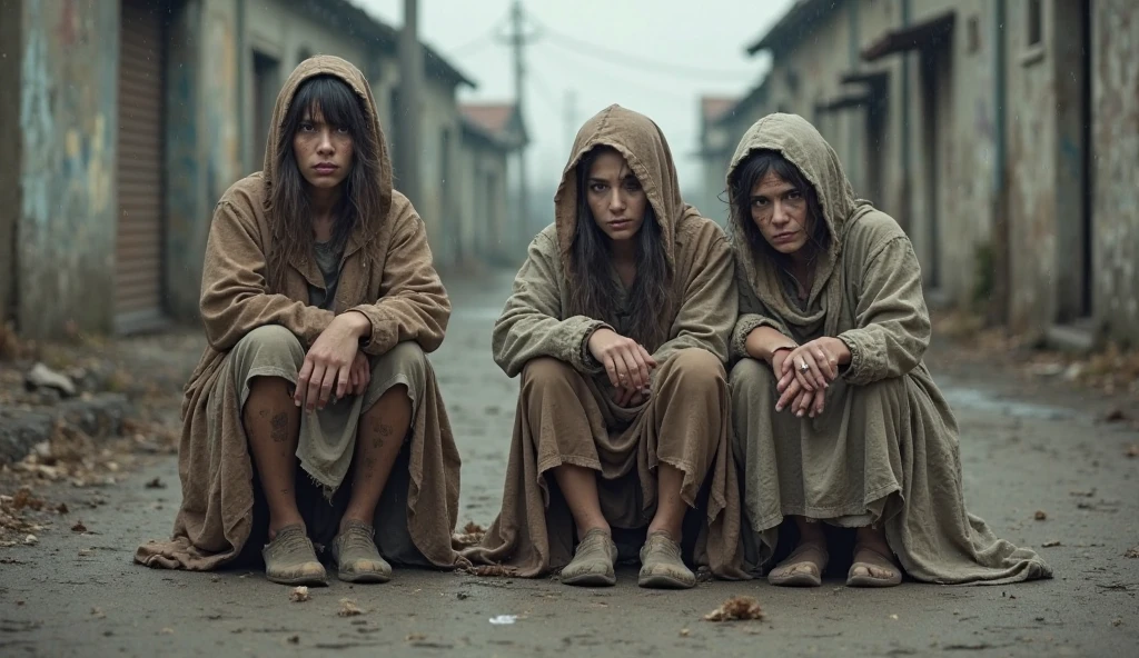 Stable Diffusion Prompt: Homeless women in torn clothes reflect deep ...