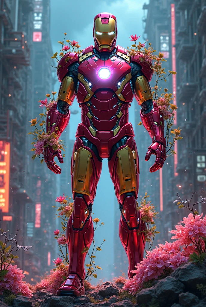 Stable Diffusion Prompt: Iron man, cyber flora, neon colors, neon ...