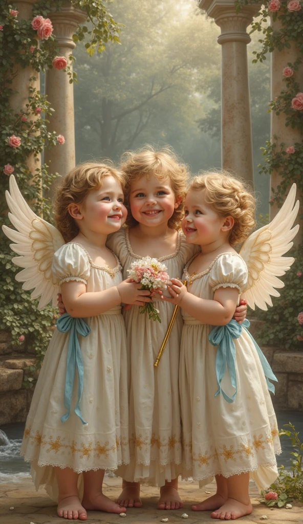 Stable Diffusion Prompt: Three celestial angels in delicate robes evoke ...