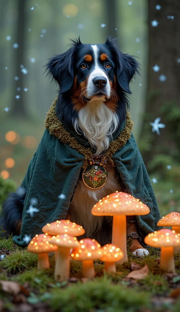 Stable Diffusion Prompt: Druidic Bernese Mountain Dog hugs forest ...