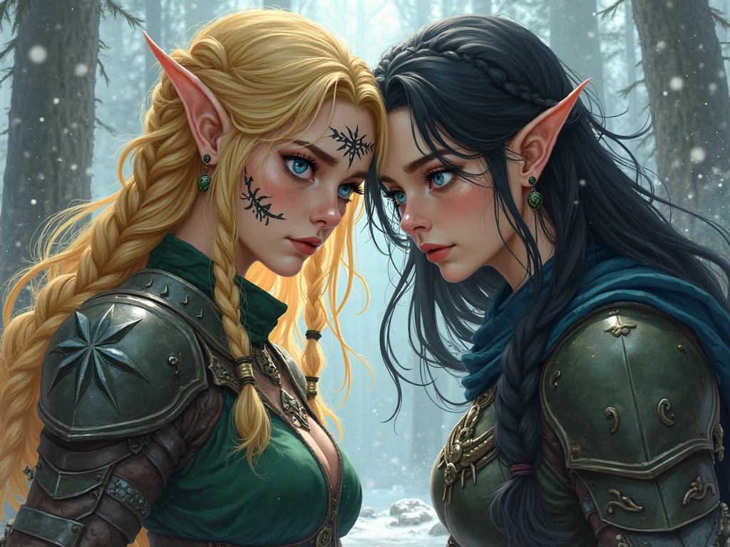 Stable Diffusion Prompt: Angry elf sisters with warm yellow hair and ...