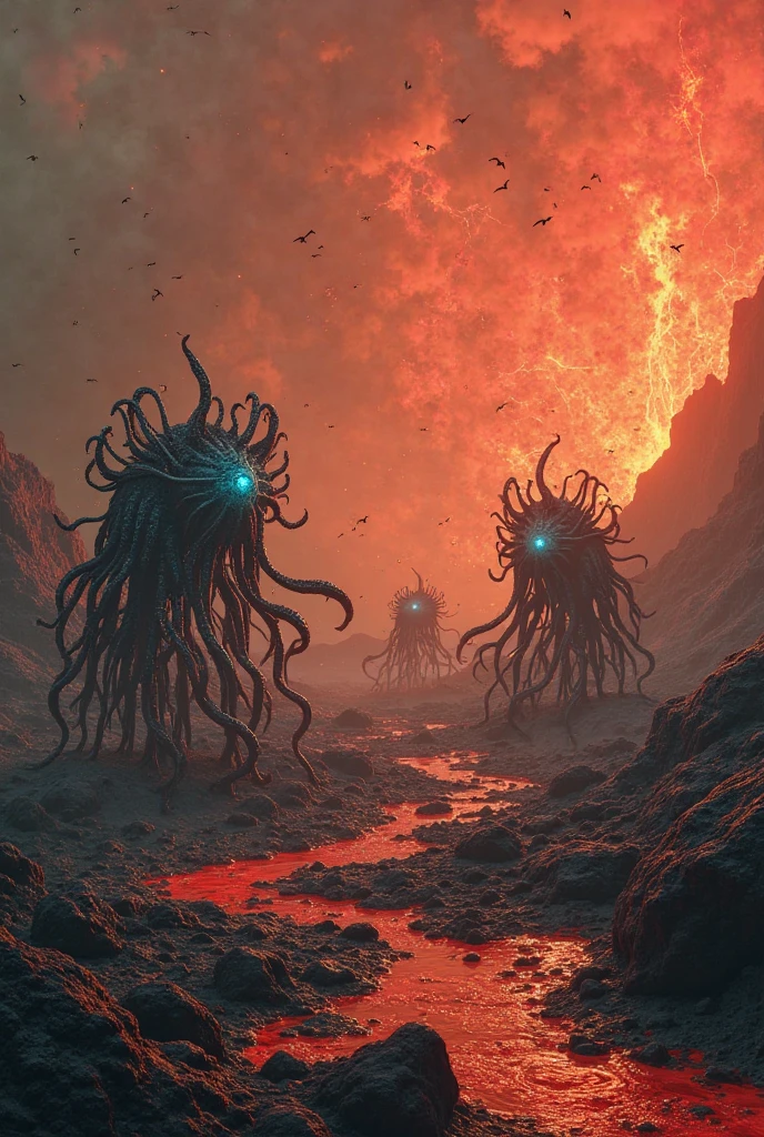 Stable Diffusion Prompt: Strange alien creatures on Io’s volcanic ...