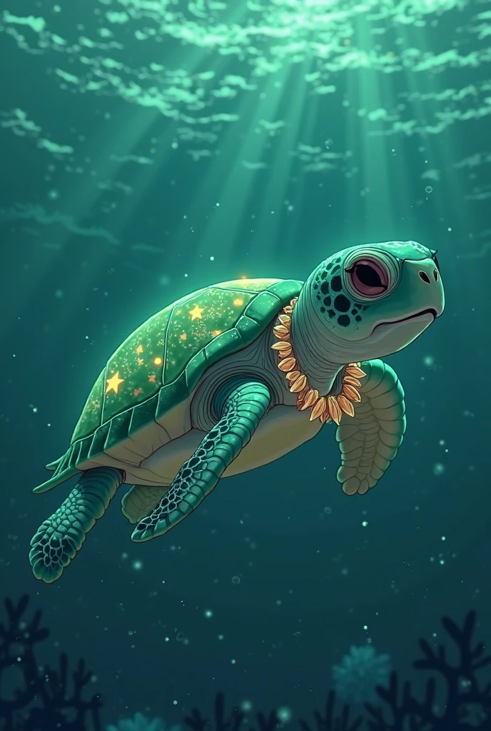 Stable Diffusion Prompt: Young green sea turtle with glowing ...