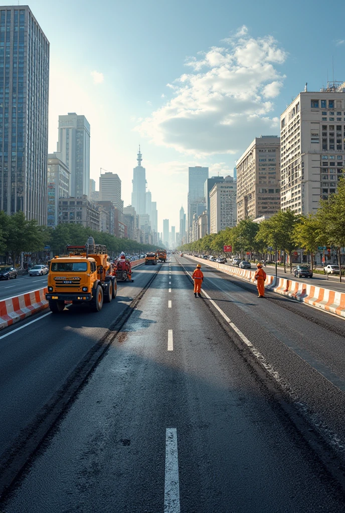 Stable Diffusion Prompt: Workers applying asphalt mixture for paving in ...