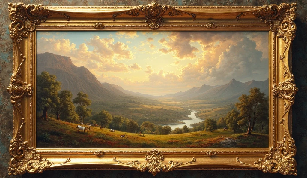 Stable Diffusion Prompt: Elegant landscape in a golden frame—timeless ...
