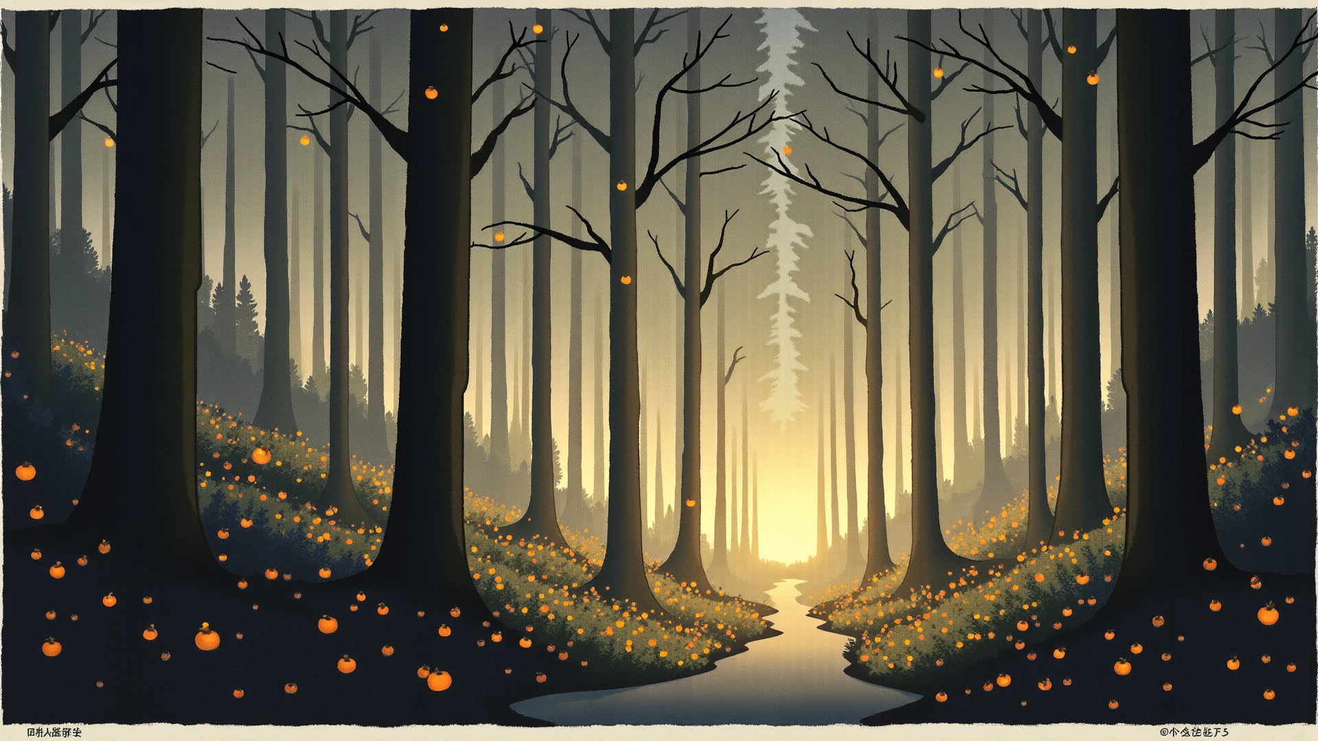 Stable Diffusion Prompt: Golden apples sparkle on frost-covered pines ...
