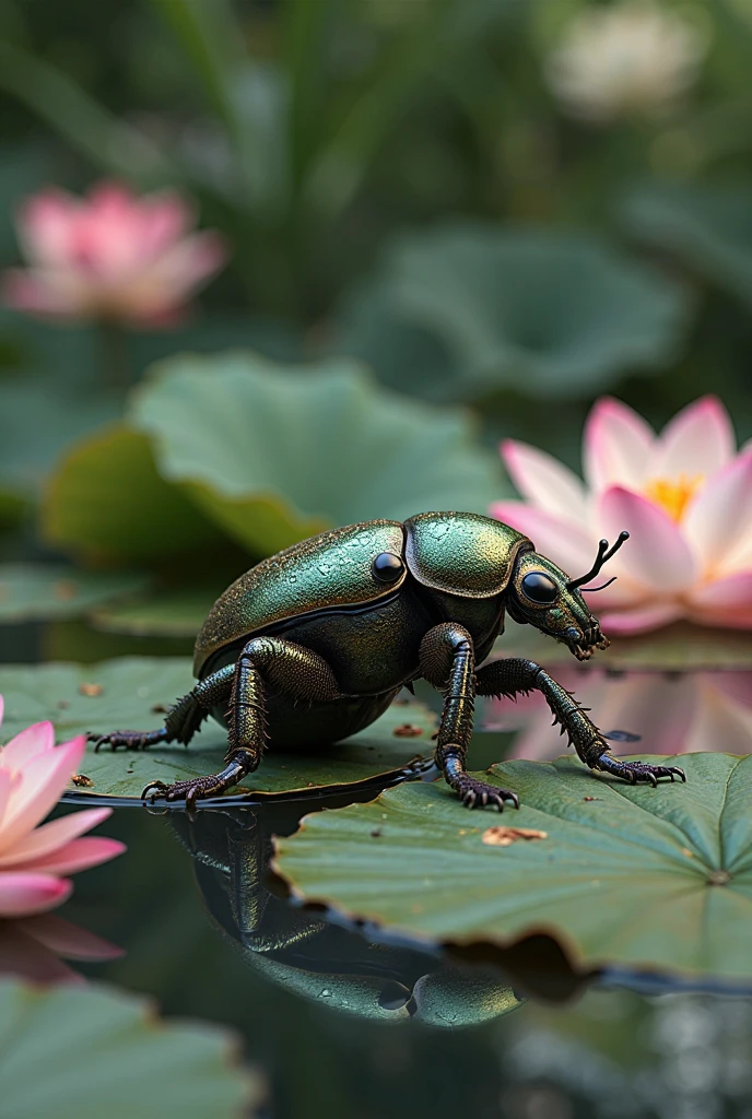 Stable Diffusion Prompt: Beetle with lotus flowers