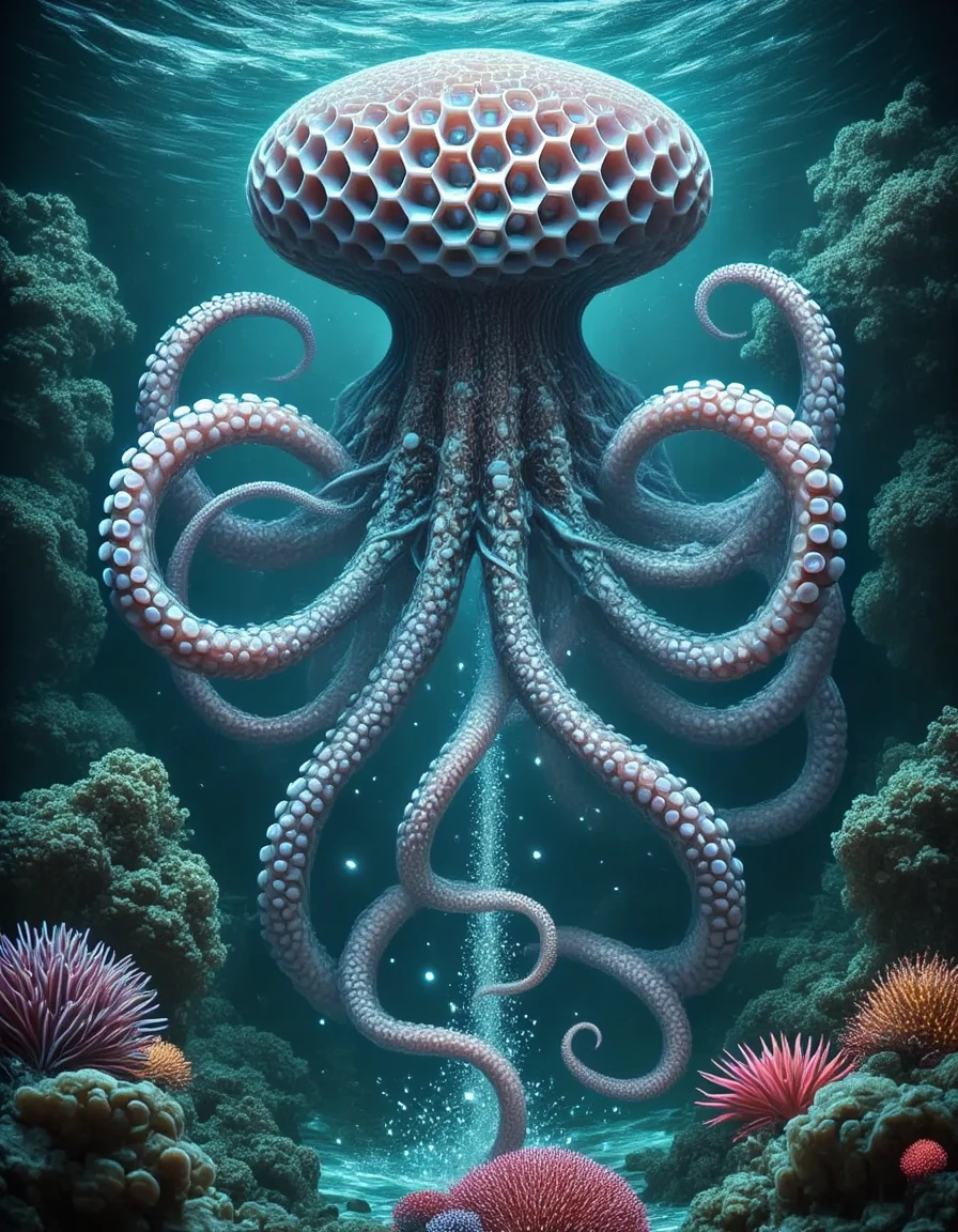 Stable Diffusion Prompt: Octopus tentacle forming question mark