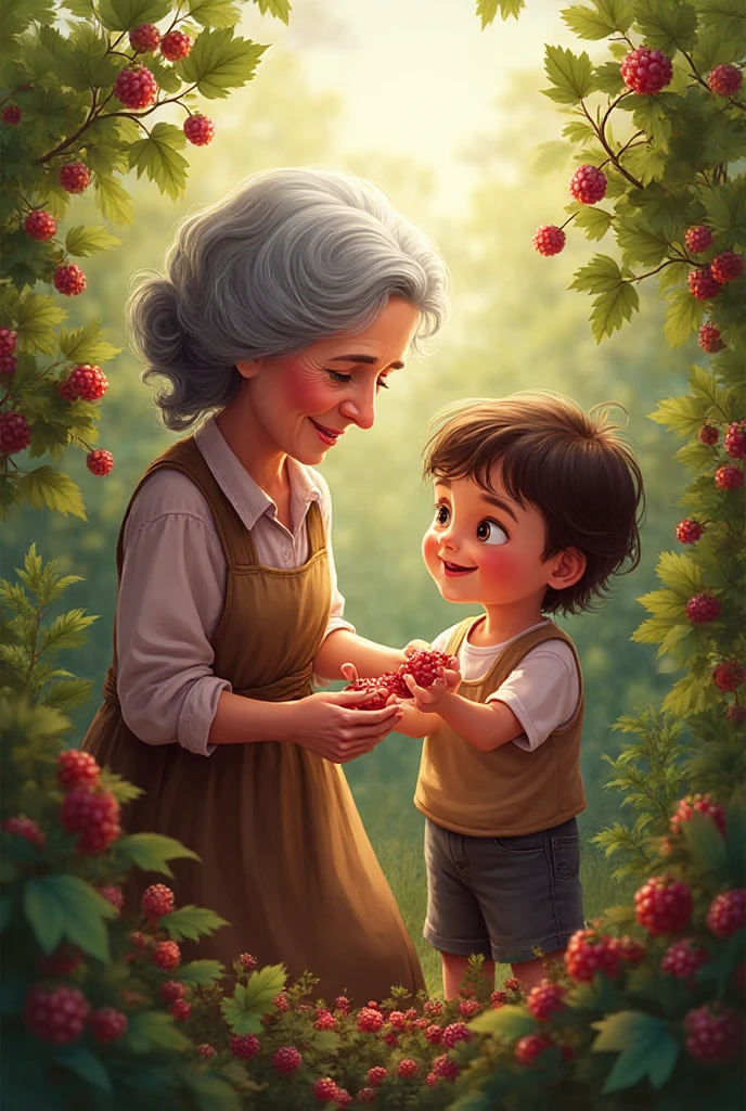 Stable Diffusion Prompt: My grandmother and I collected raspberries and ...