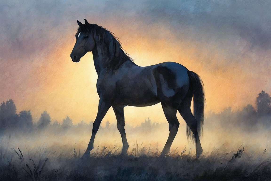 Stable Diffusion Prompt: Sunset horse painting in a vibrant, peaceful ...
