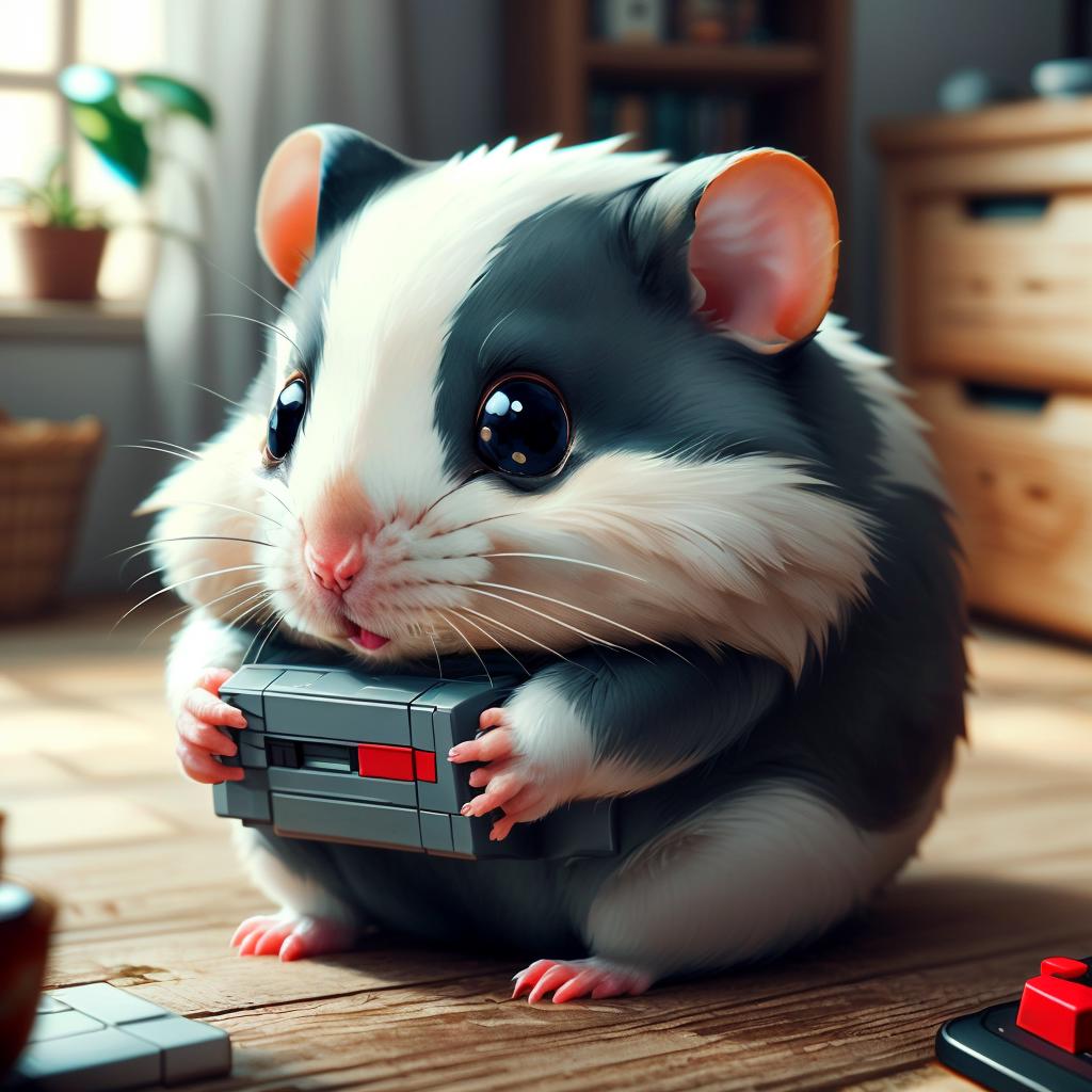 Stable Diffusion Prompt: Hamster plays Nintendo console, adorable pet ...