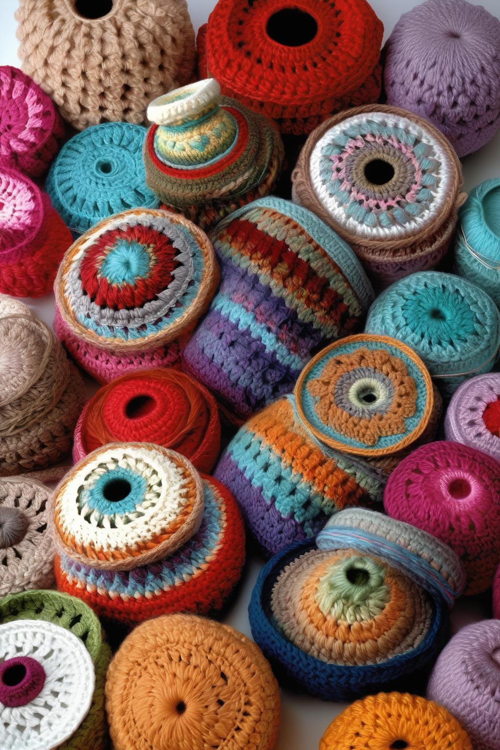 Stable Diffusion Prompt: Colorful crocheted yarn balls in close-up ...