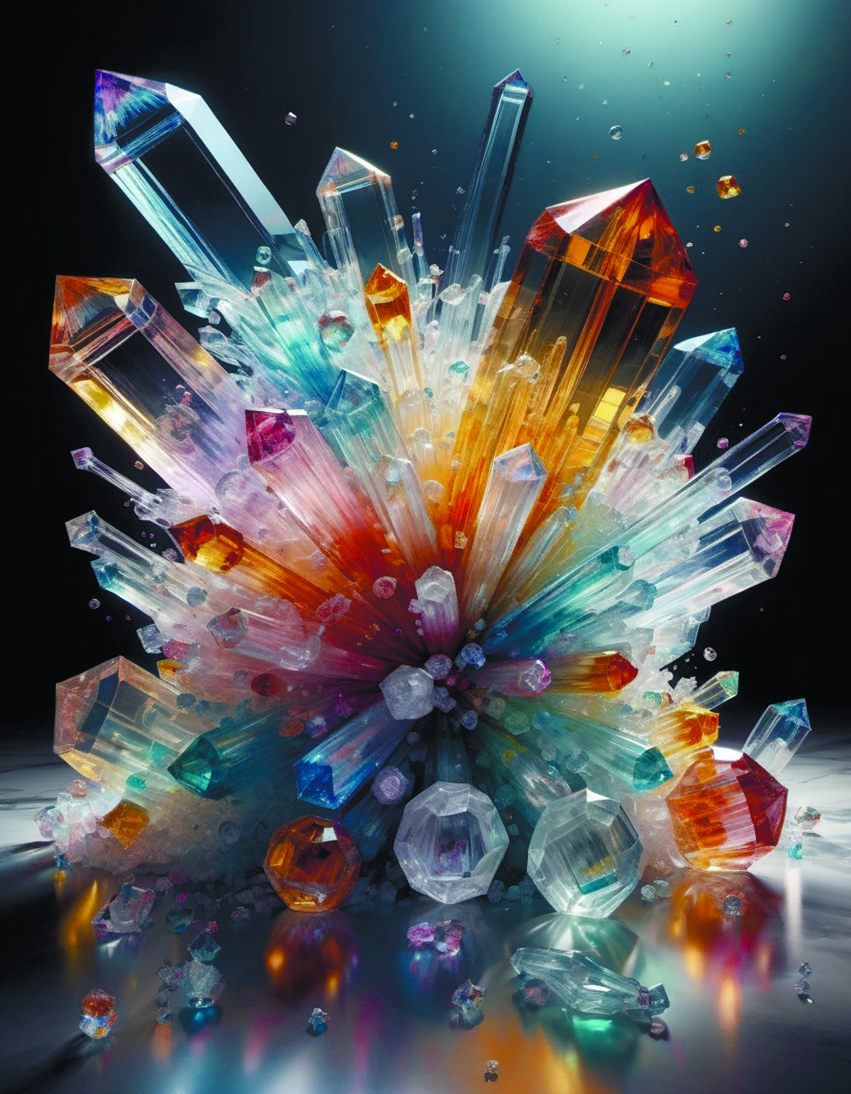 Stable Diffusion Prompt: Colorful crystals on table showcase vibrant ...