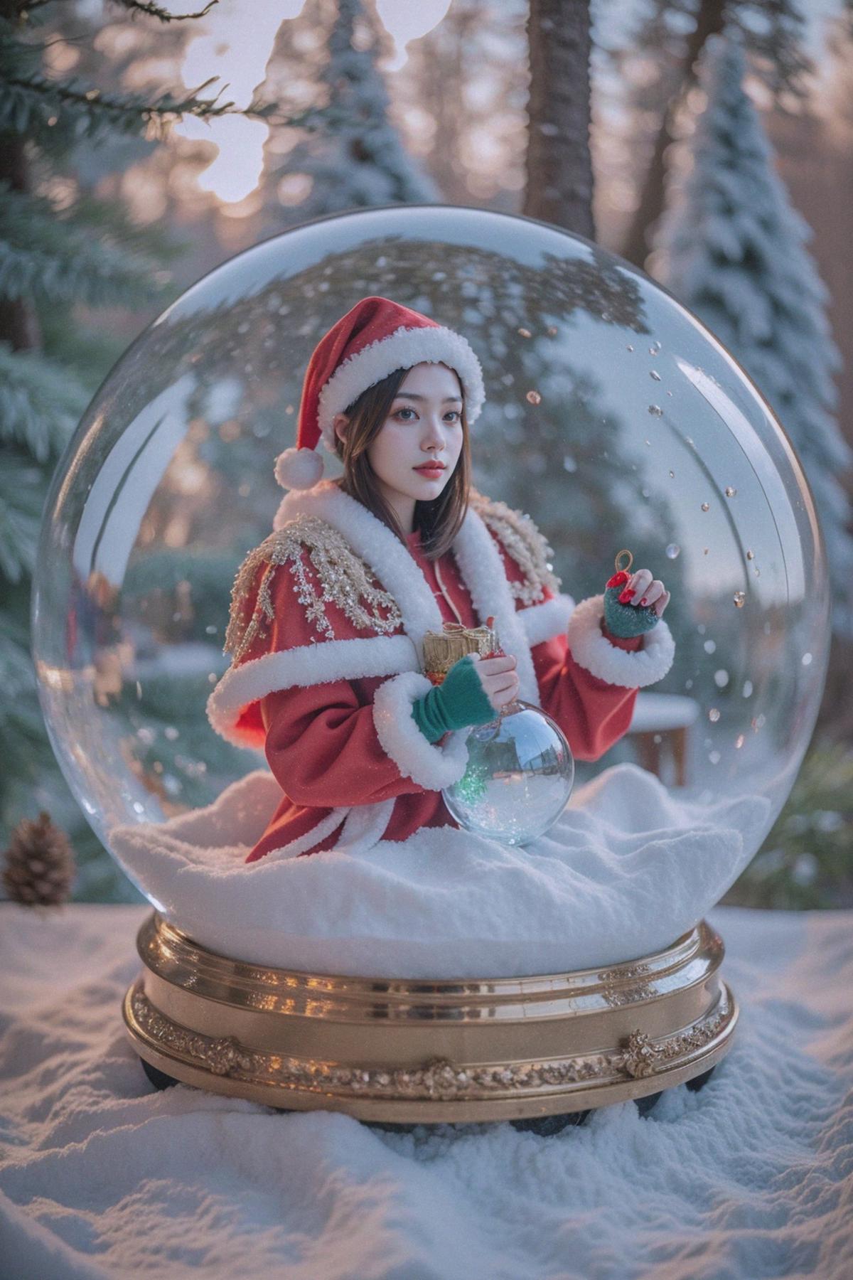 Stable Diffusion Prompt: Snow globe features Santa in festive holiday scene