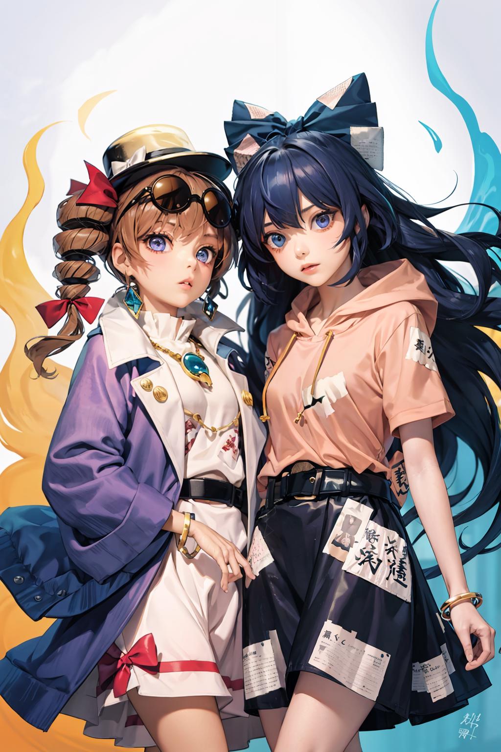 Stable Diffusion Prompt: Yorigami Shion anime girls in stylish costumes ...