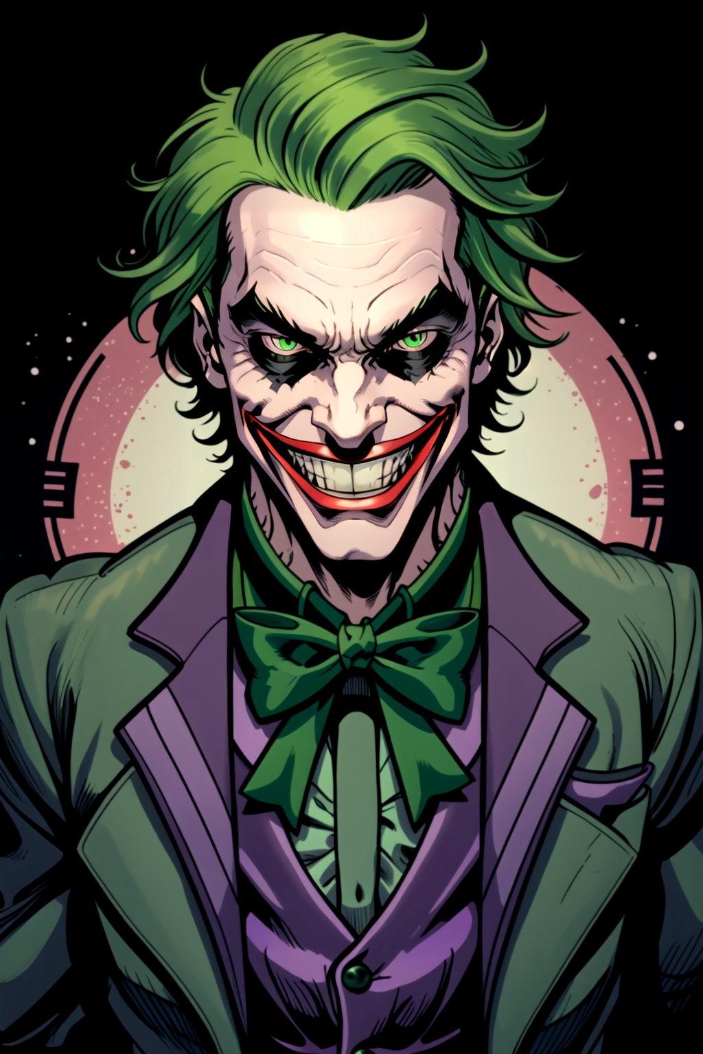Stable Diffusion Prompt: Joker with green hair and bow tie, iconic ...