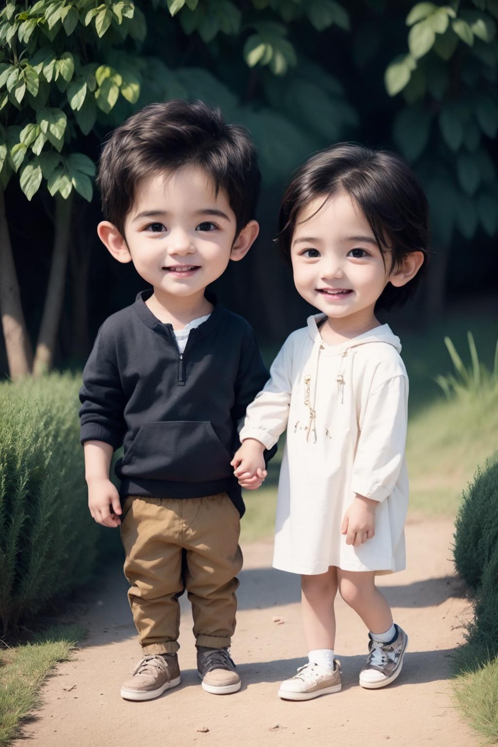 Stable Diffusion Prompt: Two kids standing on a path, perfect for ...