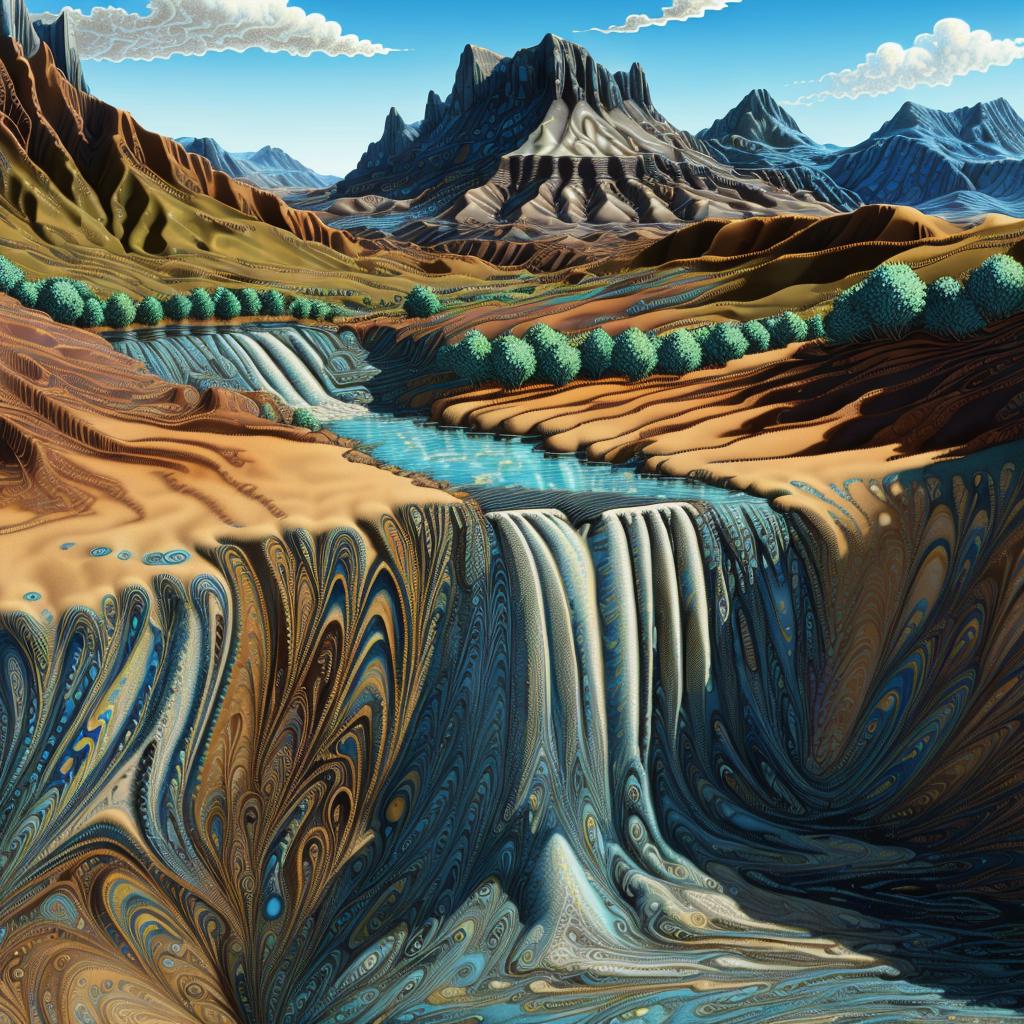Stable Diffusion Prompt: Beautiful mountain stream painting featuring a waterfall, perfect for ...