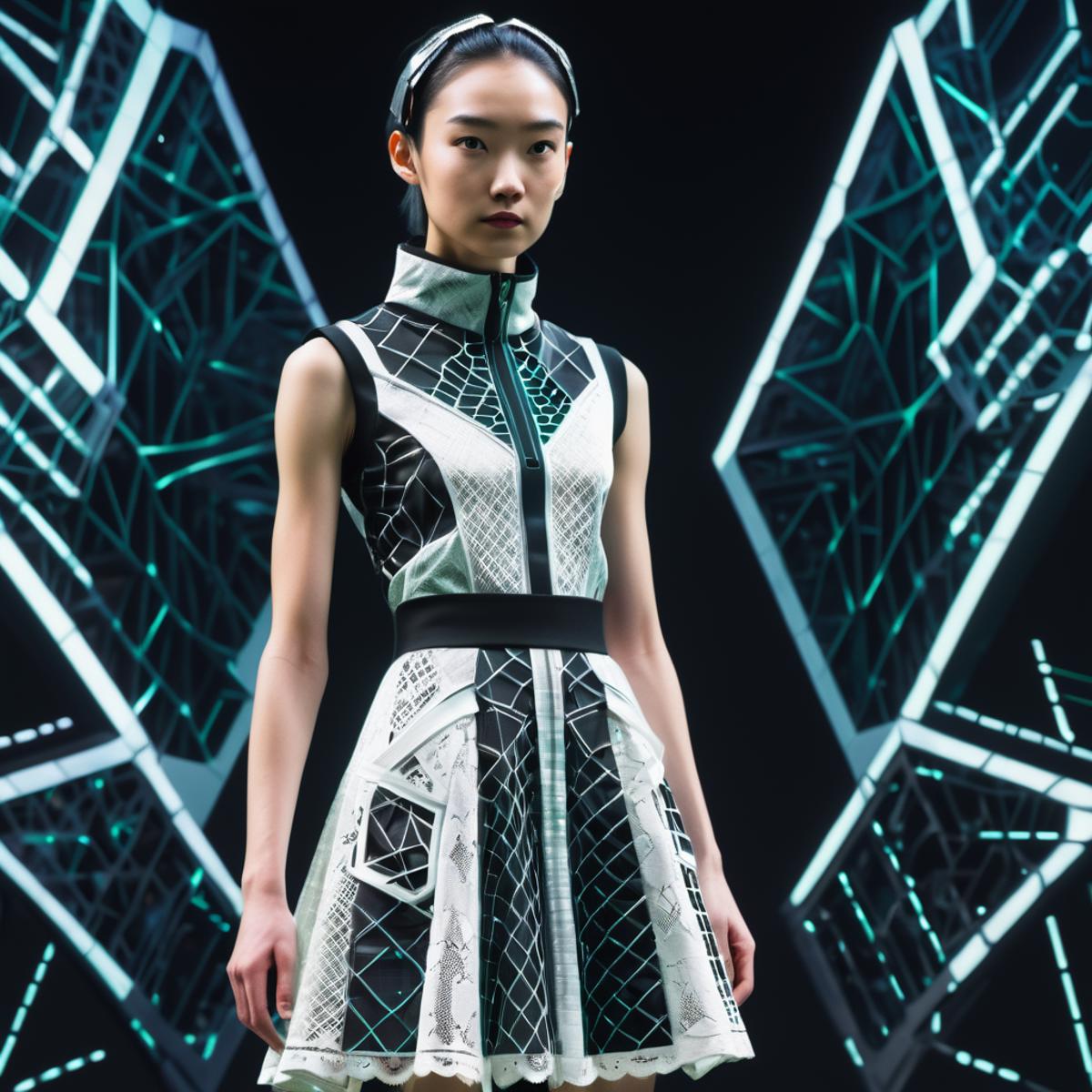 Stable Diffusion Prompt: Woman in dress and heels walking runway ...