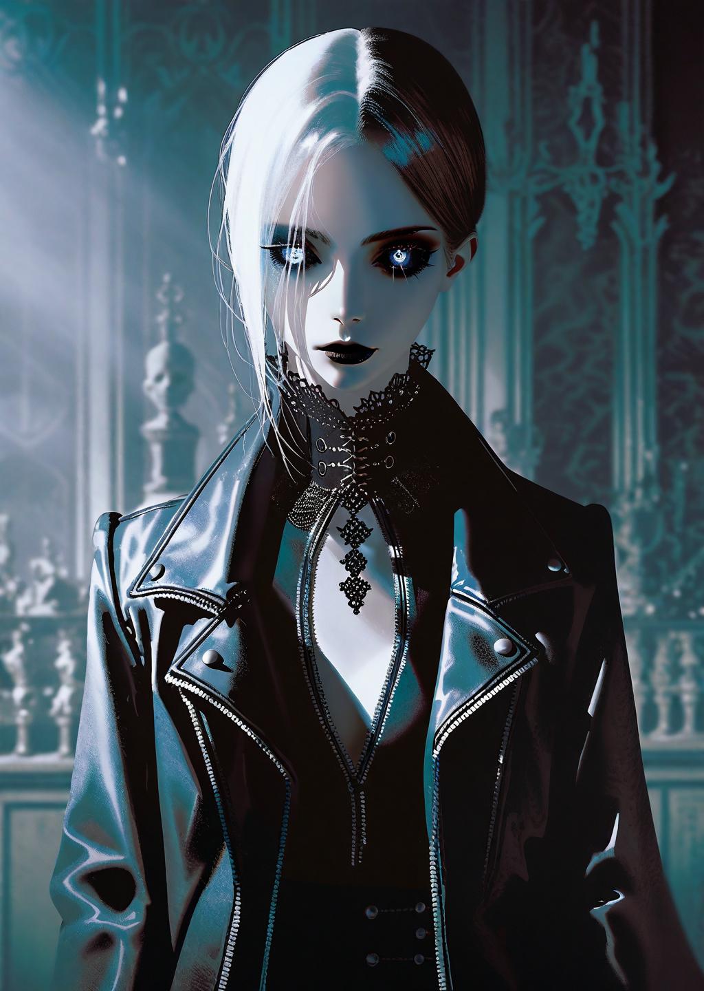 Stable Diffusion Prompt: Stylish woman in black leather jacket captures ...