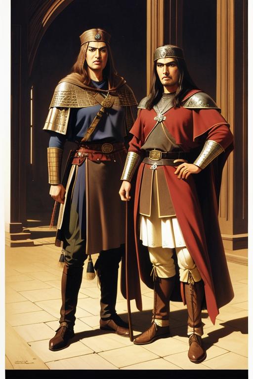 Stable Diffusion Prompt: Medieval men in traditional clothing standing ...