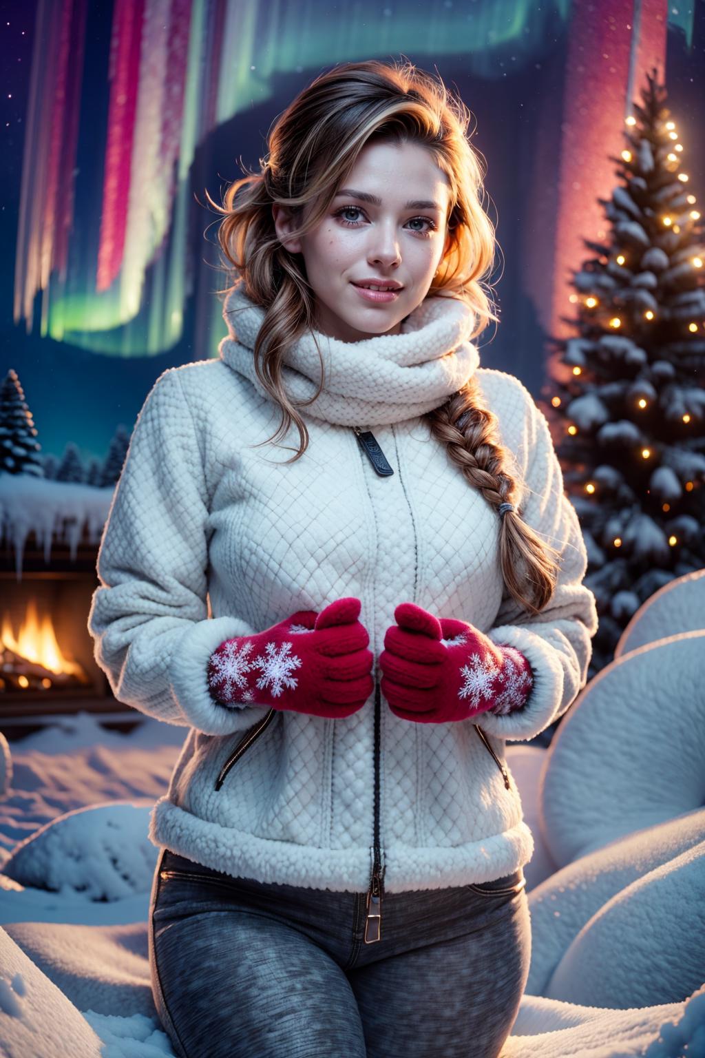 Stable Diffusion Prompt: Woman in white jacket, red mittens, by ...