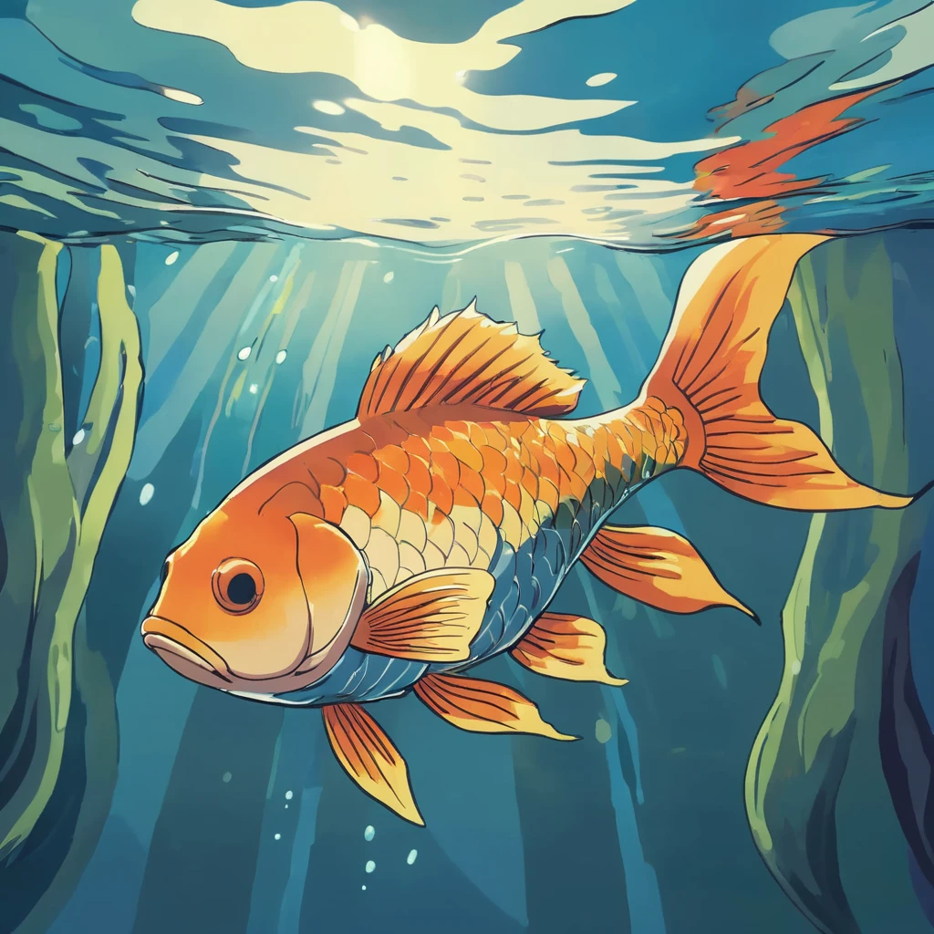 Stable Diffusion Prompt: A fish swims gracefully in crystal-clear water